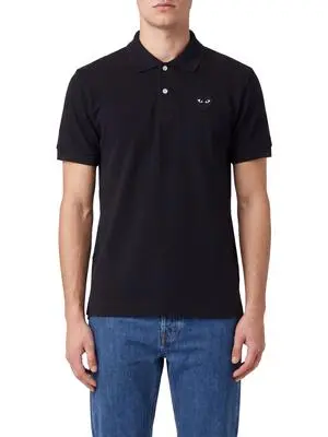 Play Comme Des Garcon Short-sleeve Polo Shirt In Piqué Cotton With Logo - Black