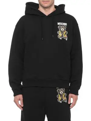 Moschino Cotton Hoodie With Teddy Bear Print Black