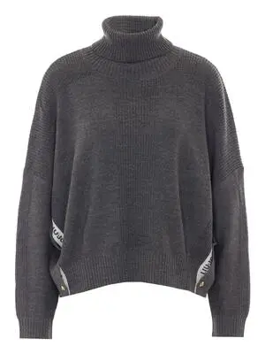 Liu Jo Wool Blend Turtleneck Sweater With Logo Buttons - Grey