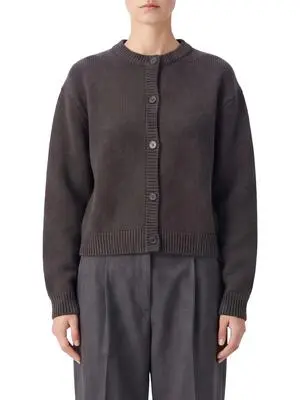 LISA YANG Pure Cashmere Crewneck Cardigan With Button Closure Grey