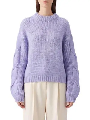 LISA YANG Relaxed Fit Pure Cashmere Crewneck Sweater With Dropped Shoulders Lilac