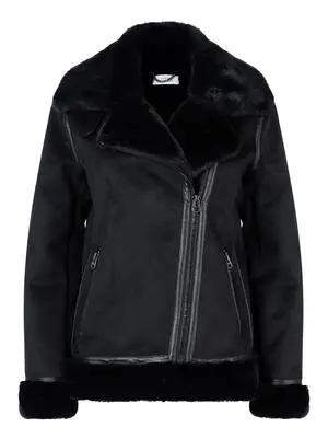 ISSY LONDON Kate Faux Shearling Jacket Biker - Black