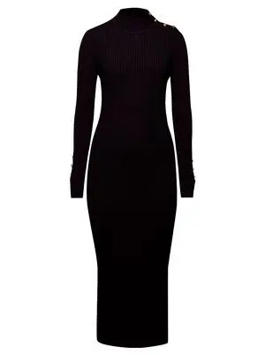 RUMOUR LONDON Adriana Maxi Ribbed Wool Dress - Black