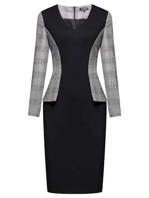 RUMOUR LONDON Grey / Black Abigail Monochrome Dress With Prince Of Wales Check Peplum - Grey/black