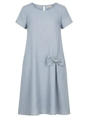 LEMUSE Summer Kiss — Linen Swing Dress With A Bow Light - Blue
