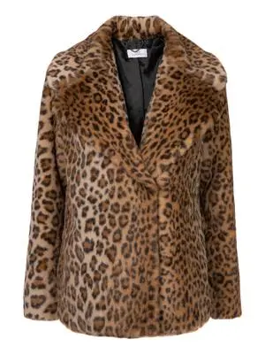 ISSY LONDON Neutrals Lena Leopard Faux Fur Jacket - Black