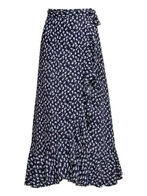 RUMOUR LONDON Stella Ruffled Floral-print Wrap Skirt - Blue