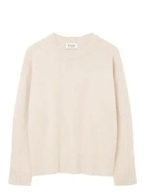 LOOP CASHMERE Neutrals Cashmere Longline Crew Neck Sweater In Wheat - Brown/white