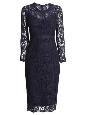 RUMOUR LONDON Chiara Long Sleeve Lace Dress In Navy - Blue