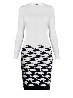 RUMOUR LONDON Sea & Sky Knitted Jacquard Dress In Ivory - White