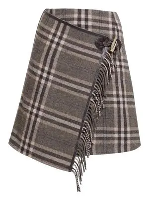 RUMOUR LONDON Isla Checked Wool Blend Mini Skirt - Brown