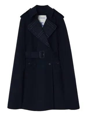Burberry Wool Belmont Trench Cape - Navy