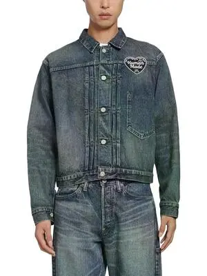 HUMAN MADE Logo-patch Pleated Denim Jacket - Blue