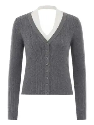 ELEH Ribbed-knit Layered Cardigan - Grey