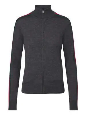 Gucci Web Stripe Wool Zip-up Cardigan - Grey