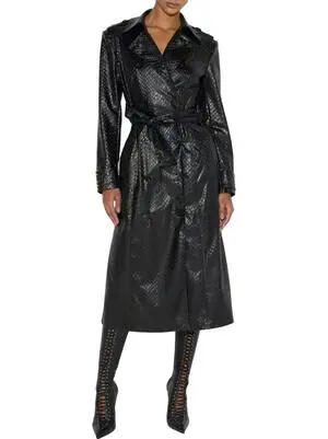 Elisabetta Franchi Scale-texture Trench Coat - Black