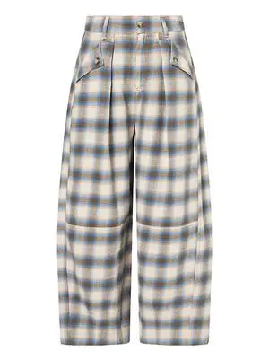 DAMSON MADDER Mara Checked Barrel-leg Cotton Trouser - Multi