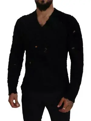 Dolce & Gabbana Distressed Cable-knit Sweater - Black