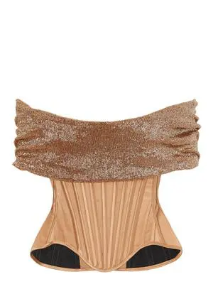WIEDERHOEFT Wasp Corset Paneled Bead-embellished Silk Top - Brown