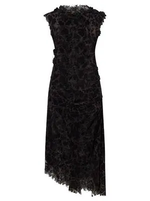 PAULINE DUJANCOURT Najia Asymmetric Lace Midi Dress - Black