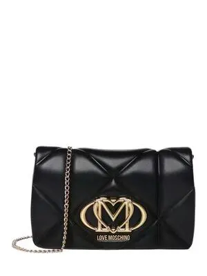 Moschino Quilted Logo-plaque Shoulder Bag - Black