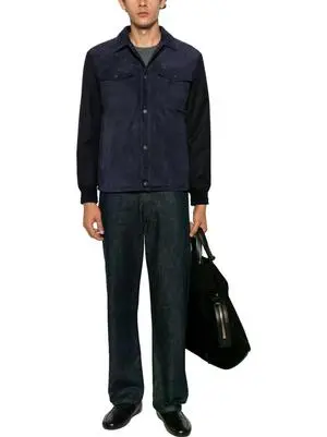 Canali Suede Panelled Jacket - Blue