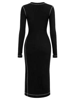Moschino Ribbed-knit Contrast-stitch Midi Dress - Black