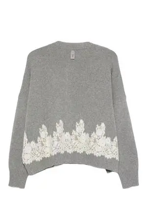 Alberta Ferretti Lace-trim Cardigan - Grey