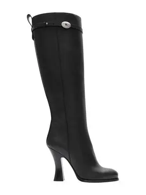 Burberry Leather Pillar Knee-high Boots 100 - Black