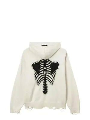FIVE CM Distressed Skeleton-intarsia Hoodie - Neutrals