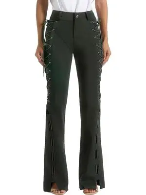 Manière De Voir Ambrein Olive Drill Lace-up Flared Trousers - Green