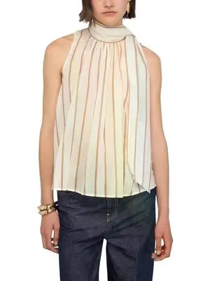 SEMICOUTURE Rayas Striped Tie-neck Top - Neutrals