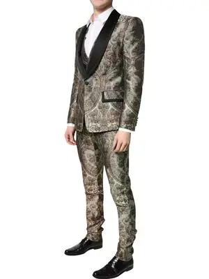 Dolce & Gabbana Baroque-jacquard Three-piece Suit - Grey