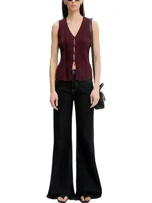 Marc O'polo Ribbed-knit V-neck Sleeveless Cardigan - Red