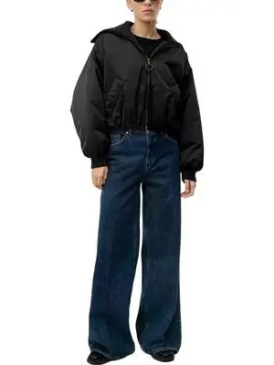 Hugo Padded Bomber Jacket In Satin - Black