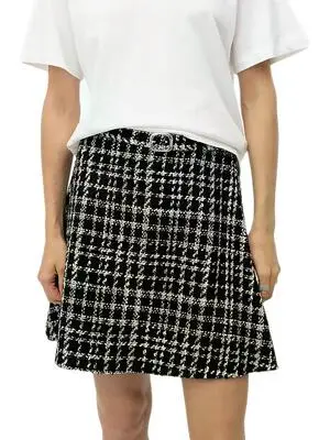 Hugo A-line Miniskirt In Checked Boucl - Black