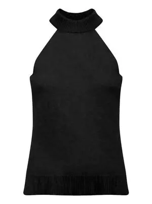 LANEUS Halterneck Knitted Top - Black