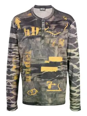 DIESEL® Graphic-print Buttoned T-shirt - Grey