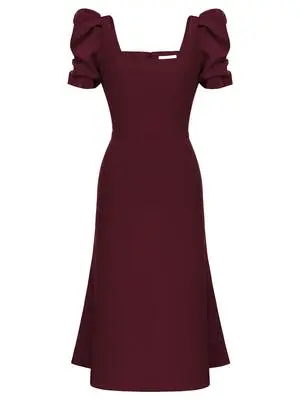 POST MERIDIEM Vinous Godet Silhouette Square Neck Midi Dress - Brown