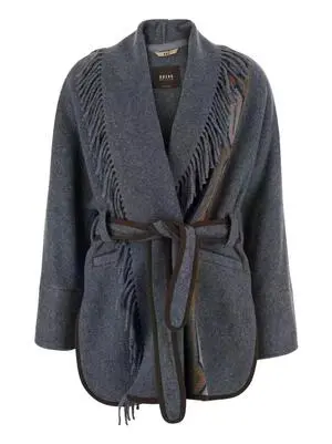 BAZAR DELUXE Fringed Belted Cardigan - Grey