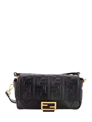 FENDI Baguette Nm Bag Zucca Embossed Leather Medium Crossbody Bag