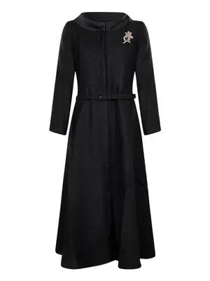 ROLAND MOURET Boucle Coat With Flower Brooch