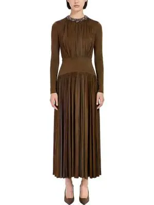 Roland Mouret Embellished-neck Gathered-detail Dress - Brown