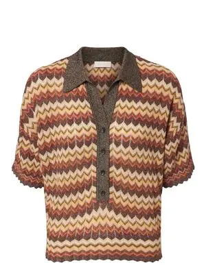 Faithfull The Brand Raya Chevron Lame Polo Sweater - Multicoloured