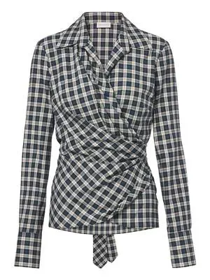 Dries Van Noten Draped Plaid Cotton Flannel Shirt - Green