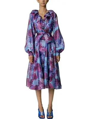 MIAU BY CLARA ROTESCU Floral-print Ruffled Midi Dress - Blue