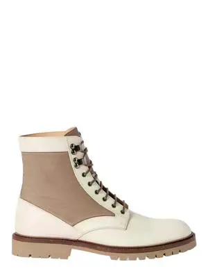 Brunello Cucinelli Polished Calfskin And Techno Cotton Boots - Neutrals