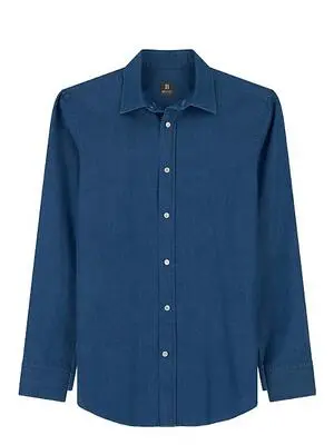 Boggi Milano Washed Regular-fit Denim Shirt - Medium Blue
