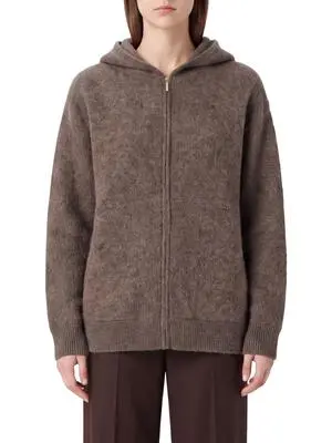Max Mara Knitted Yak Zip-up Hoodie With Dropped Shoulders Brown
