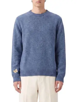 Valentino Garavani Crewneck Sweater In Pure Virgin Wool With Ribbed Trims - Blue